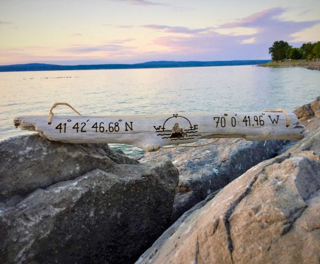 Custom Mermaid Driftwood GPS Coordinate Sign