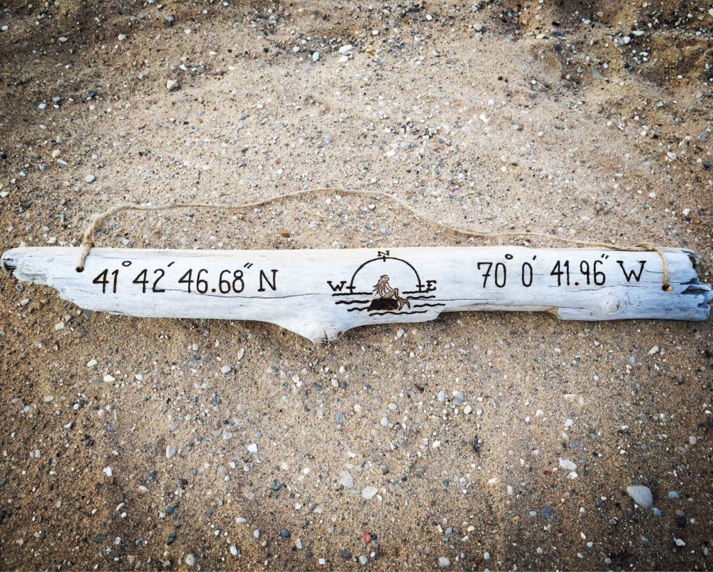 Custom Mermaid Driftwood GPS Coordinate Sign